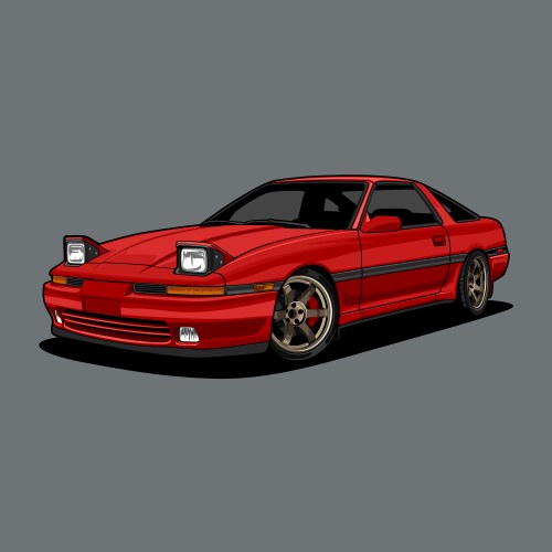 Cartoon japan tuned car on red sun background Vector Image