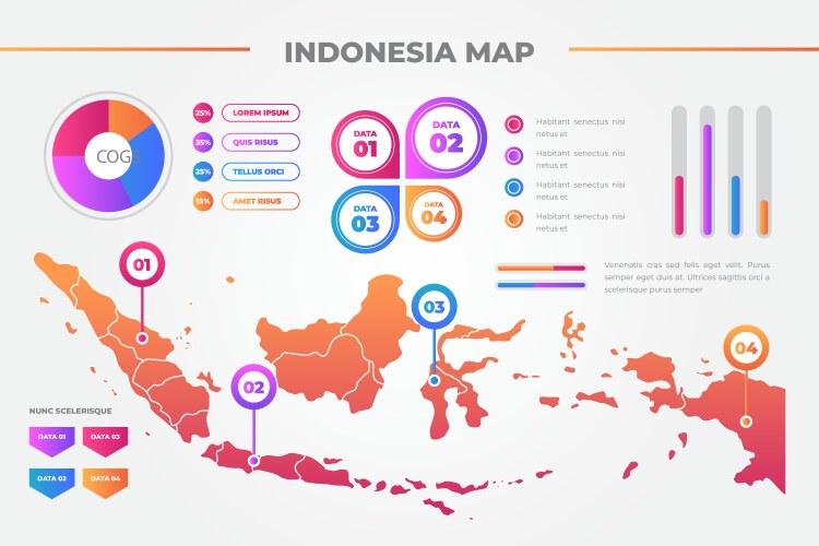 Gradient indonesia map infographics Royalty Free Vector