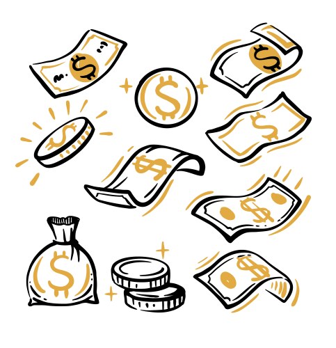 Dollar doodle sign symbol set hand drawn Vector Image