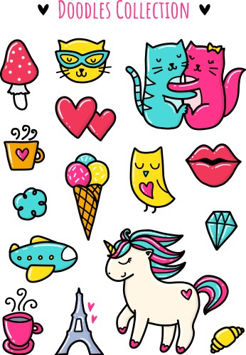 Cartoon unicorn and set cute design elements Vector Image