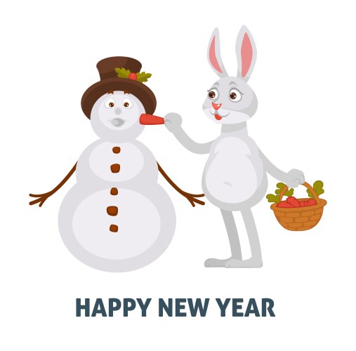 Merry christmas and happy new year cartoon rabbit Vector Image