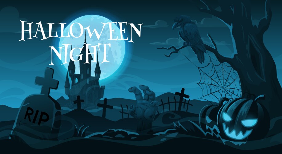 Night graveyard scene Royalty Free Vector Image