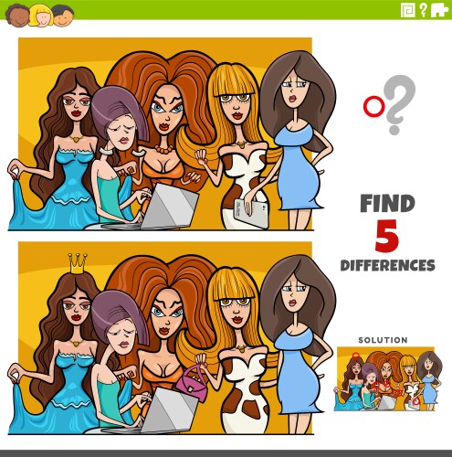 Differences educational game with comic woman Vector Image