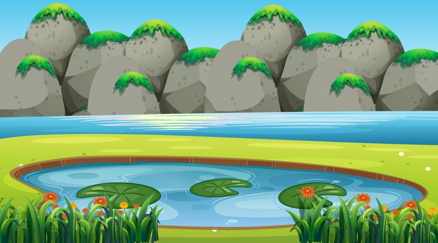 Outdoor lake nature scene Royalty Free Vector Image