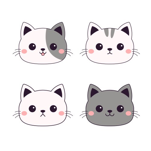 Cat kitten kitty round face icon set cute cartoon Vector Image