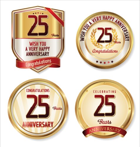 Anniversary golden label with ribbon 25 years Vector Image