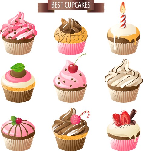 Cup cake set Royalty Free Vector Image - VectorStock