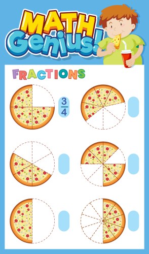 Math fraction education worksheet Royalty Free Vector Image