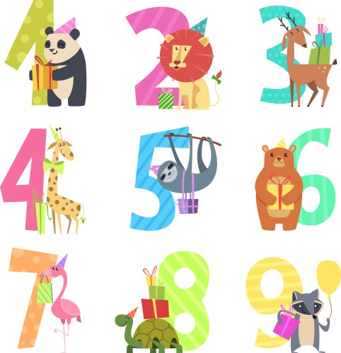 Educational numbers set with farm animals Vector Image