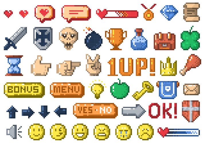 Pixel speech bubbles retro comic chat messages Vector Image