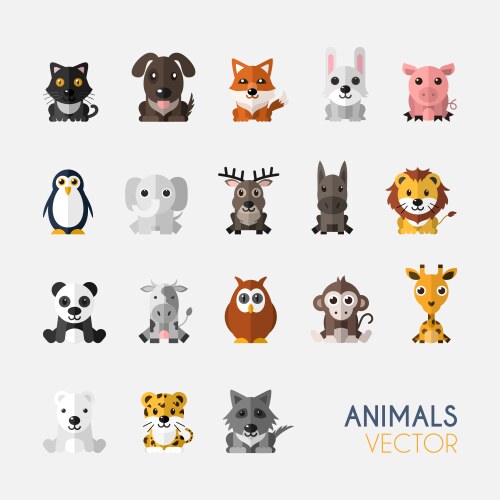 Chinese zodiac collection set of animals faces Vector Image