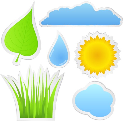 Nature plants and leaves scrapbook stickers Vector Image