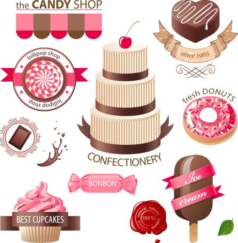 Cartoon sweets candies desserts cookies bakery Vector Image