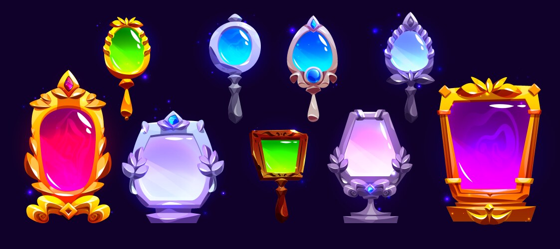 Magic mirrors in golden and silver frame Vector Image