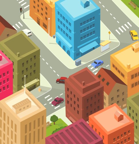 Cartoon city - downtown scene Royalty Free Vector Image