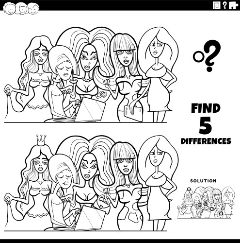 Differences game with cartoon young women group Vector Image