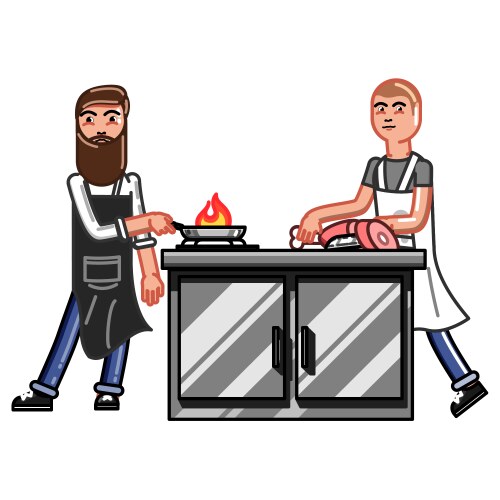 One chef working in a commercial kitchen Vector Image