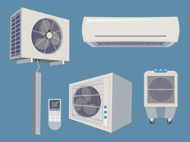 Air conditioner equipment set flat Royalty Free Vector Image