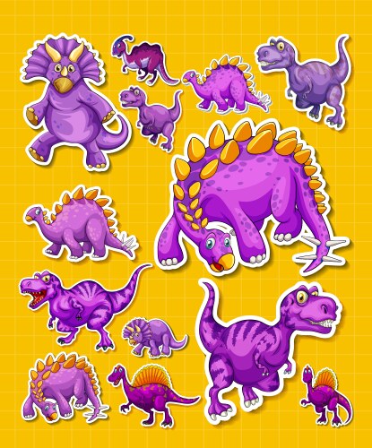 Sticker set of different dinosaur cartoon Vector Image