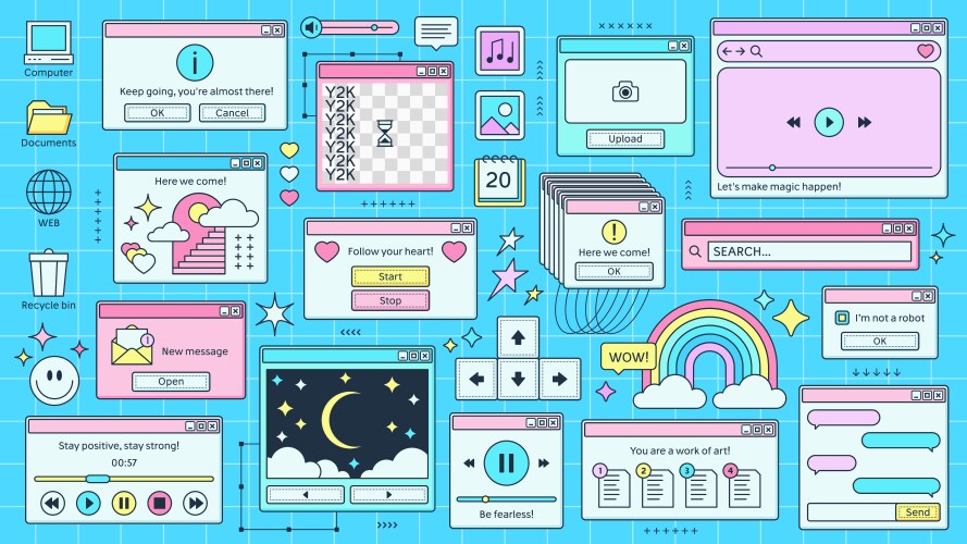 Y2k retro browser windows internet pages screen Vector Image