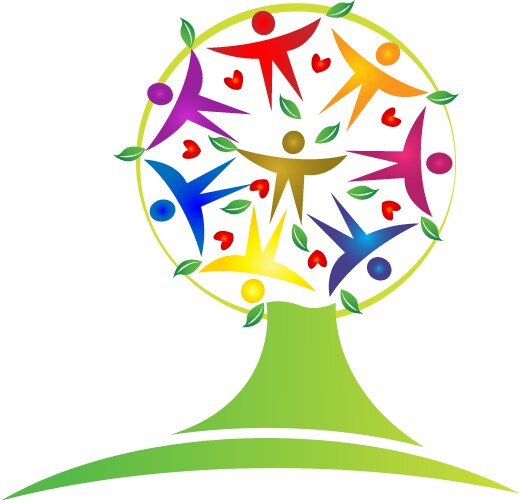 Tree hands hearts and figures logo Royalty Free Vector Image