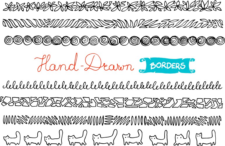 Collection of hand drawn borders in sketch Vector Image