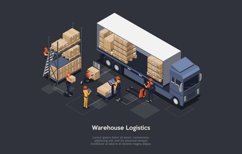 Warehouse outside isometric design concept Vector Image