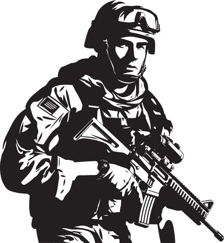 Battle ready vigilance black iconic soldier Vector Image