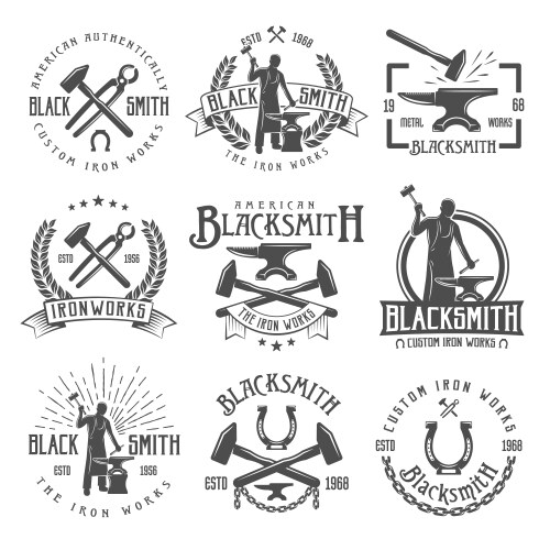 Vintage blacksmith labels and design elements Vector Image
