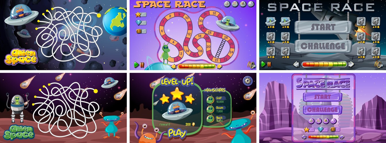 Graphic user interface for space adventure game Vector Image
