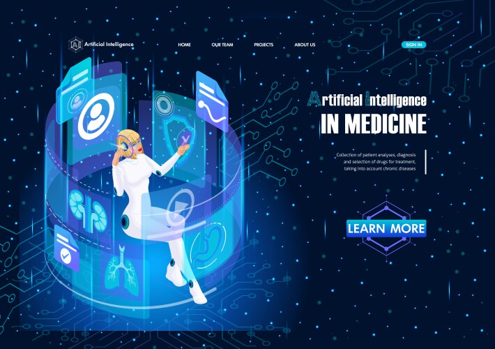 Artificial intelligence landing page isometric Vector Image Artificial intelligence landing page isometric Vector Image