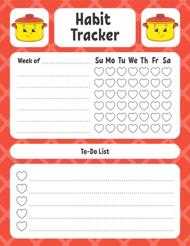 Habit tracker for kids sheet template Royalty Free Vector