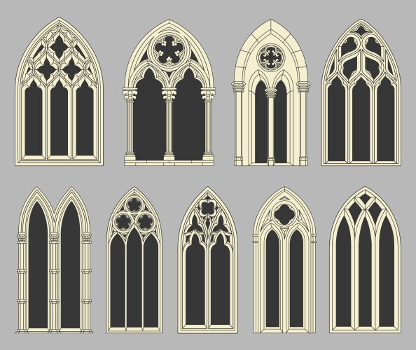 Gothic arch with moon phases hand drawn Royalty Free Vector