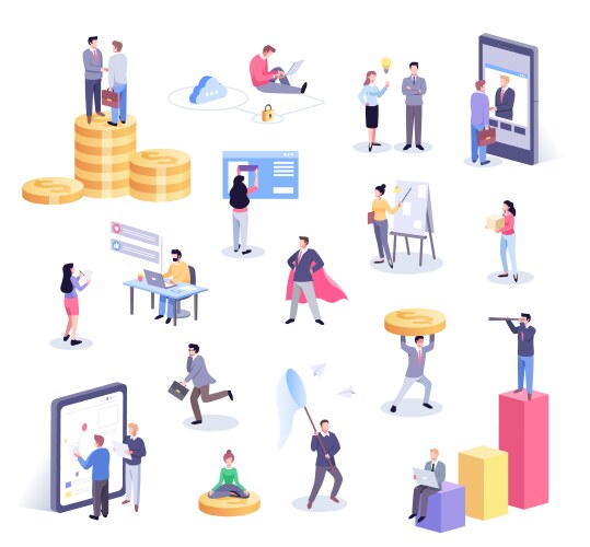 Construction workers isometric people Royalty Free Vector