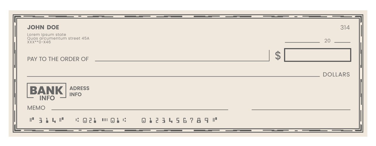 Template blank bank check Royalty Free Vector Image