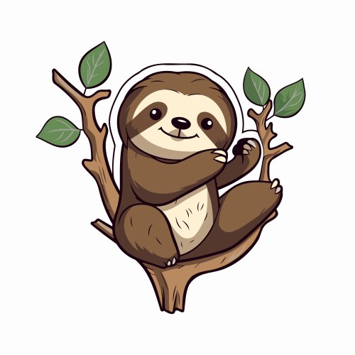 Cute cartoon sloth sitting on a tree branch Vector Image