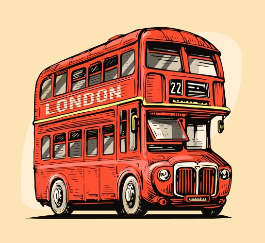 Double Decker Bus Drawing Poster A Vibrant Red Double Decker Bus
