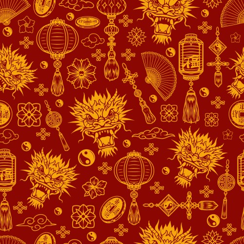 Chinese seamless pattern with traditional symbols Vector Image