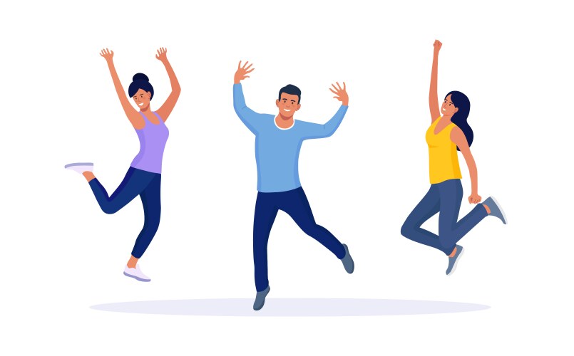 Happy funny active people cartoon characters Vector Image