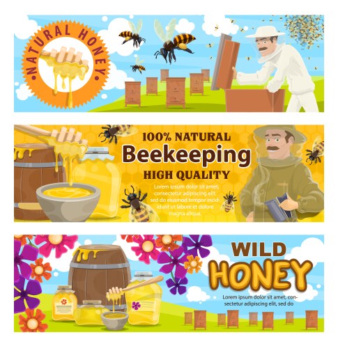 Honey waxing bee and beehive flyer poster organic Vector Image