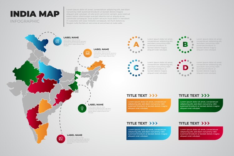 Colored gradient india map infographic on dark Vector Image