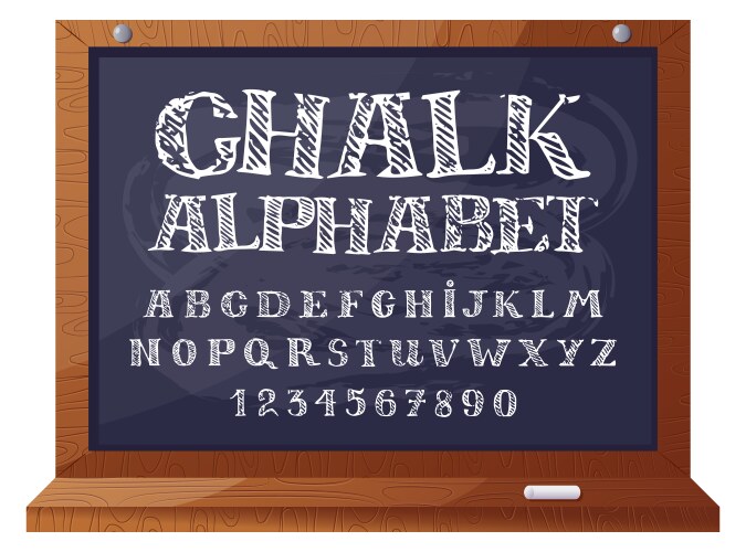Handwritten chalk alphabet on classroom blackboard