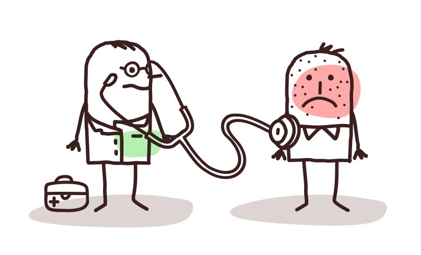 Cartoon sick man with bandage in bathrobe Vector Image