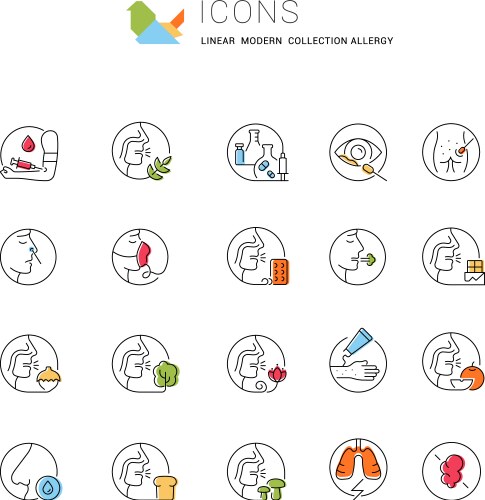 Cartoon colorful allergy set Royalty Free Vector Image