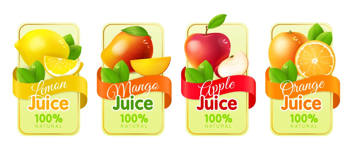 Realistic fruit labels different juices stickers – Royalty-Free Vector ...
