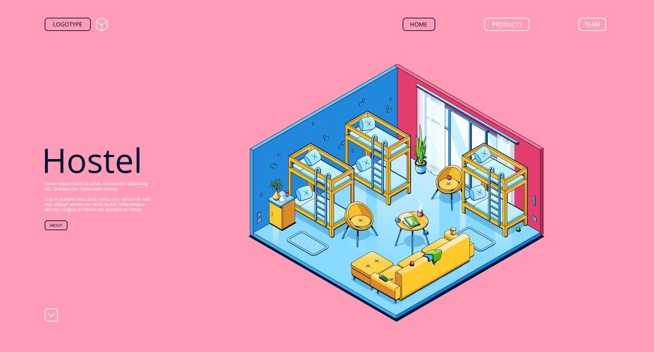 Banner of hostel room with bunks Royalty Free Vector Image