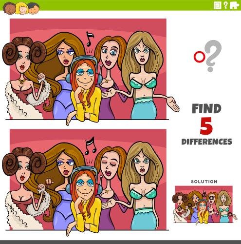 Differences educational game with comic woman Vector Image
