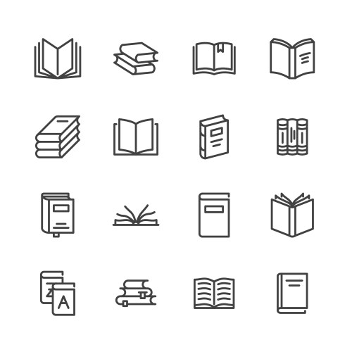 Book thin line icons Royalty Free Vector Image