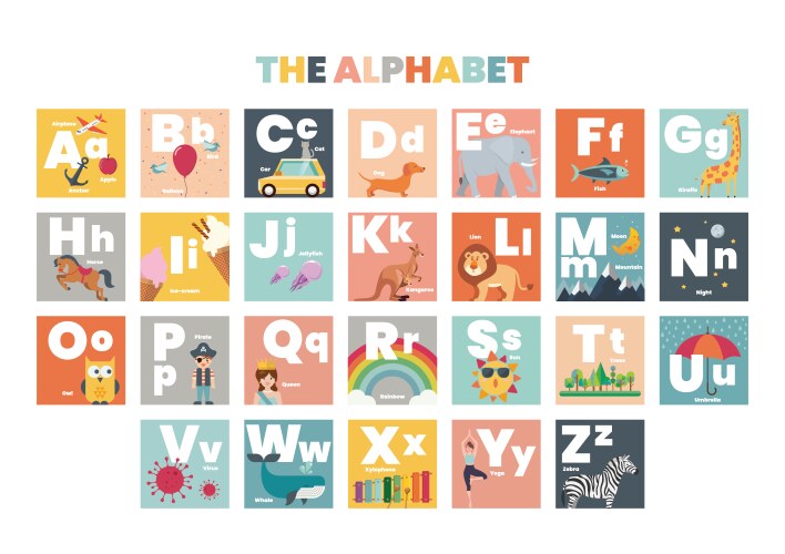 Cute Animal Alphabet Cards - Kids Learning Vector Image