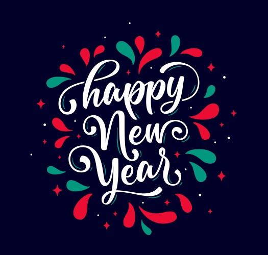 Happy new year text with party icons Royalty Free Vector